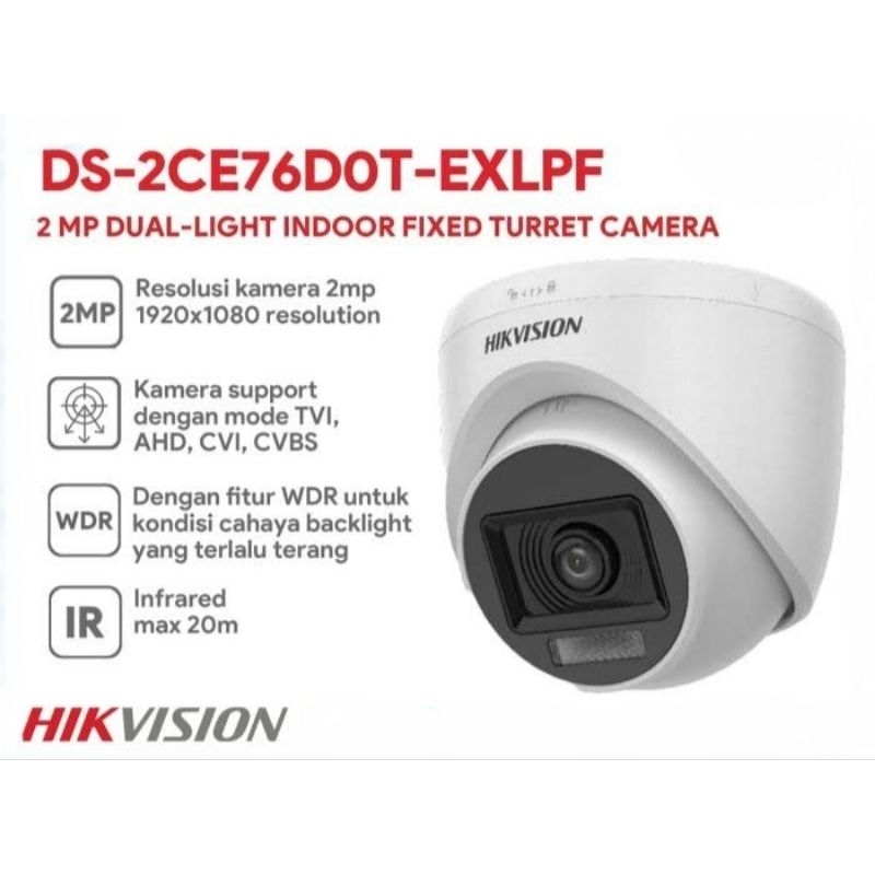 Jual Kamera | CCTV Hikvision DS-2CE76D0T-EXLPF 2MP Dual Light Colorvu 4in1 Indoor | Shopee Indonesia
