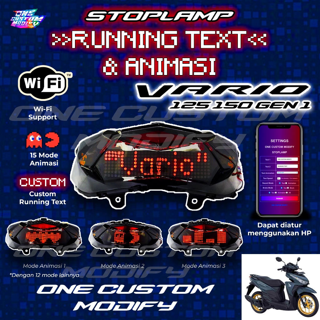 Jual Stoplamp Running Text Animasi Vario 125-150 Old Lampu LED Rem ...
