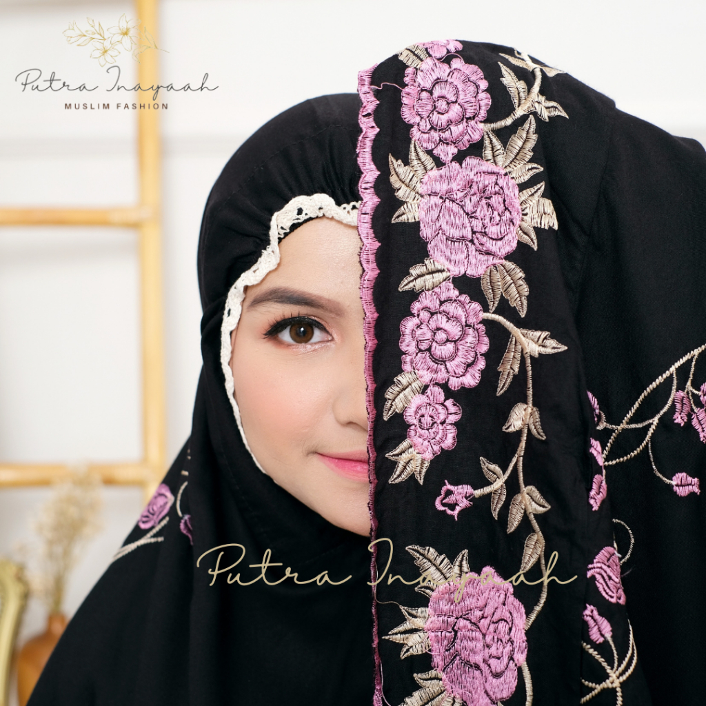 Jual [COD]Mukena Dewasa Rayon Premium Full Bordir Bunga Teratai Hazwa ...