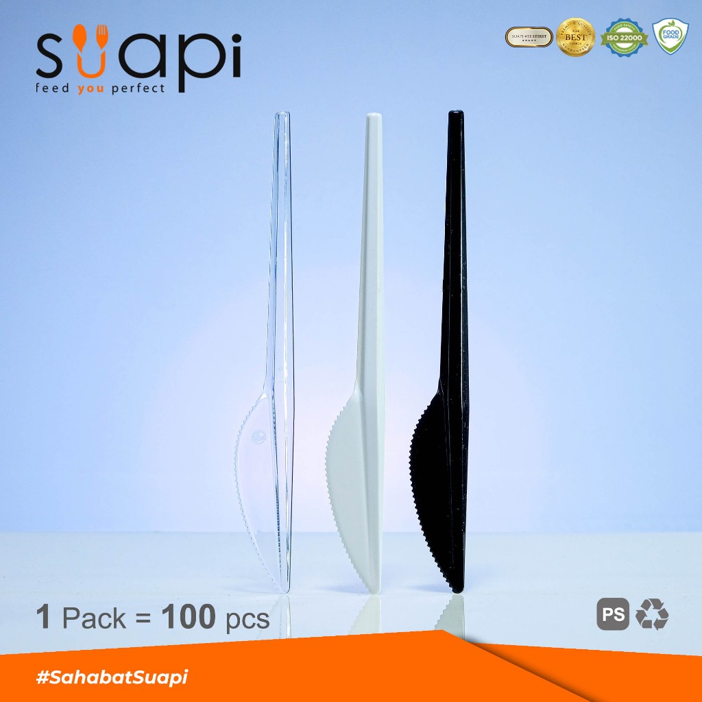 Jual [100pcs] SUAPI PS Pisau Plastik Warna / Pisau Makan / Pisau Steak ...