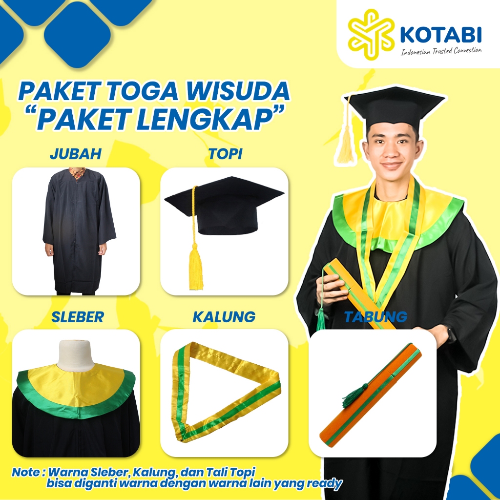Jual Paket Toga Wisuda Dewasa Satuan Lengkap Paket Perlengkapan Wisuda Kuning Lis HIjau | Shopee ...