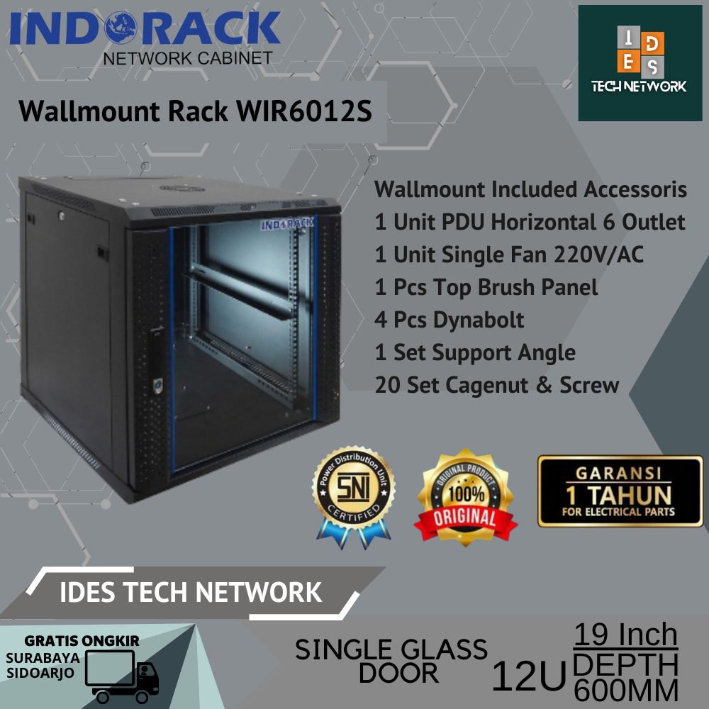 Jual Rack Server Indorack Wallmount Rack WIR6012S 12U Depth 600mm ...