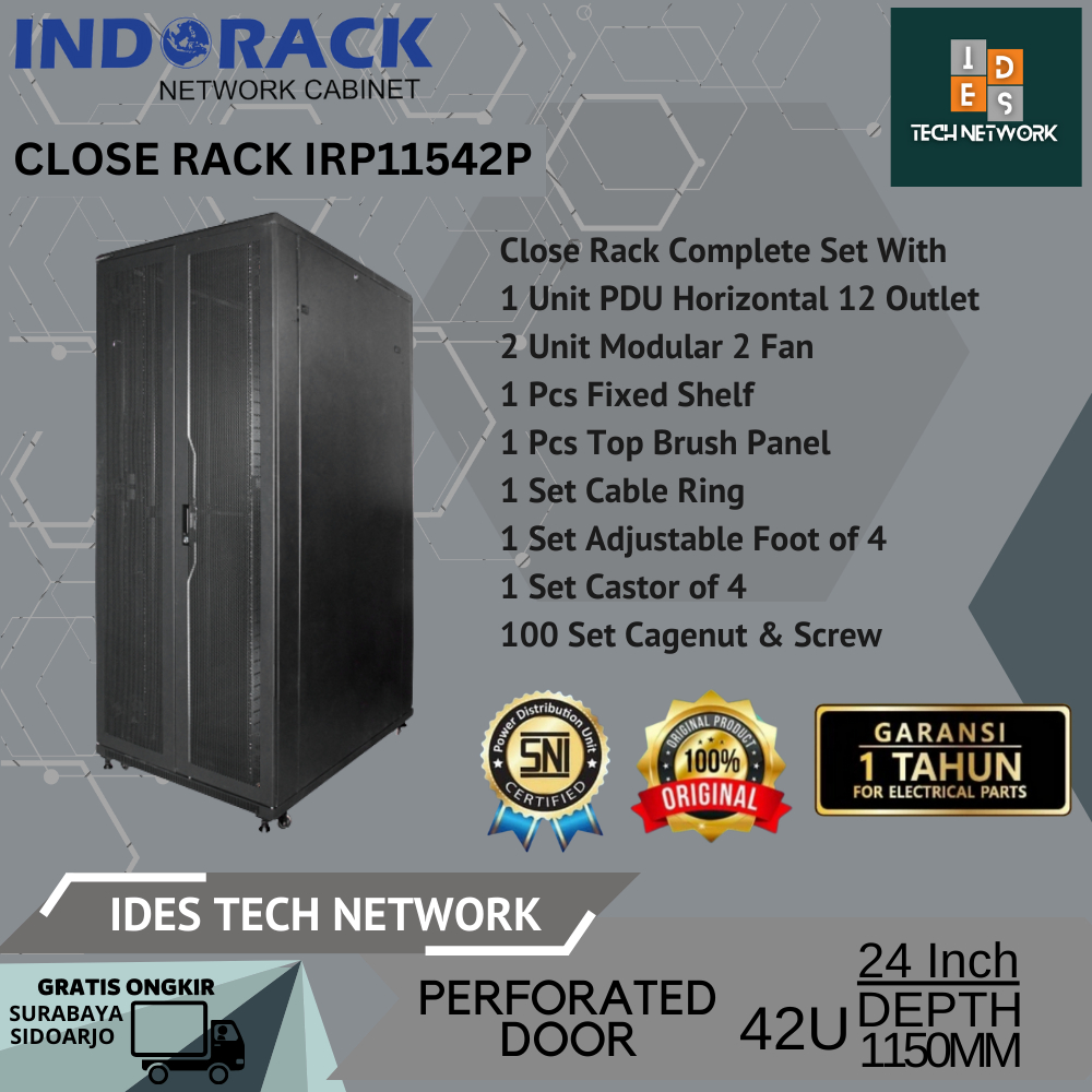 Jual Rack Server Indorack Close Rack IRP11542P 24 Inch 42U Depth 1150mm ...