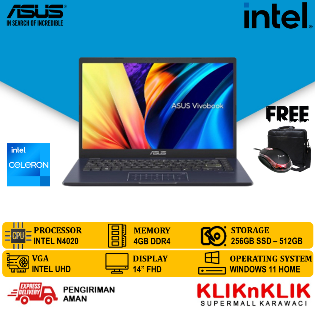 Jual Laptop Asus VivoBook Intel Celeron N4020 4Gb 512SSD Win11 E210MA ...