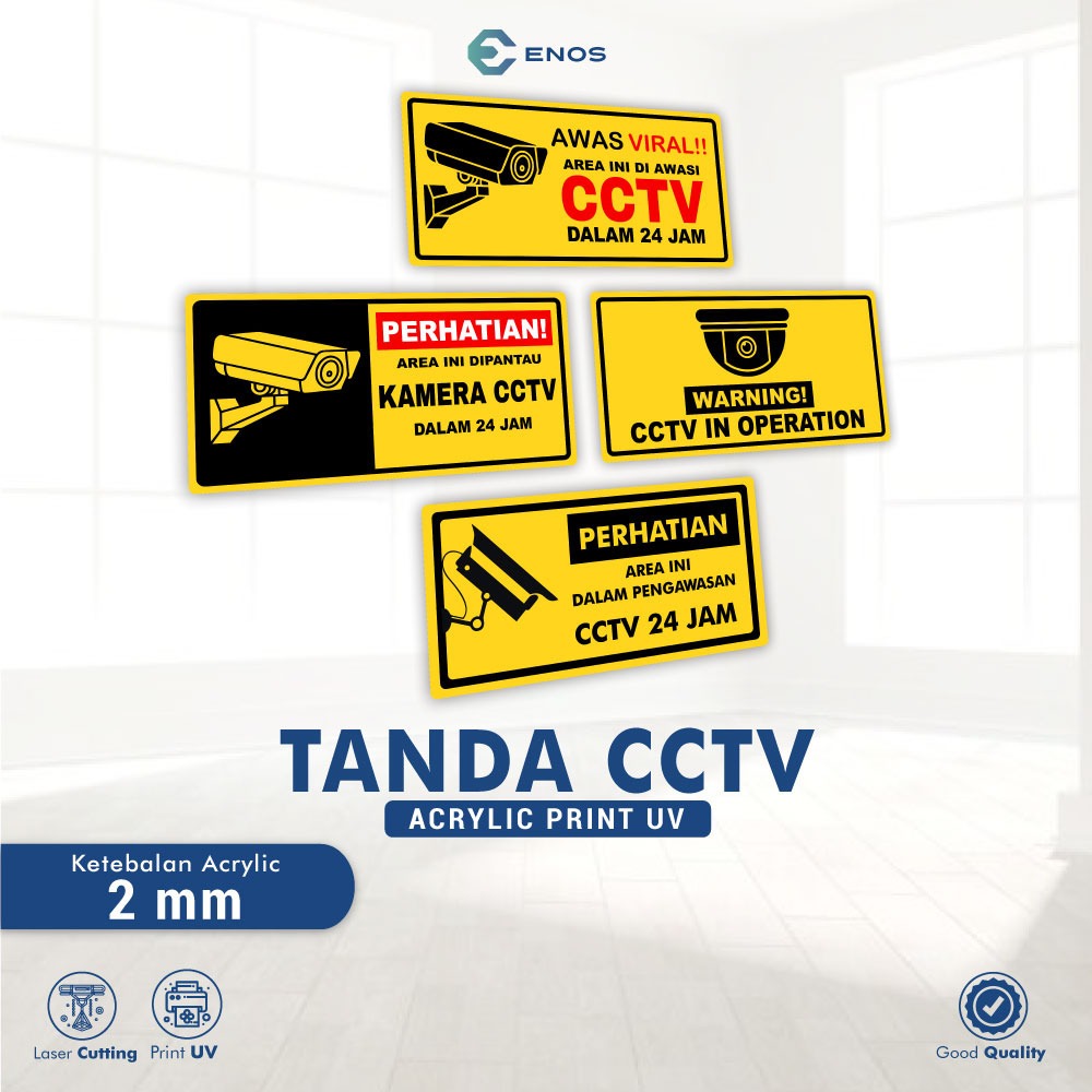 Jual SIGN SIGNAGE PERHATIAN ADA CCTV WARNA KUNING / PAPAN TANDA AKRILIK ...