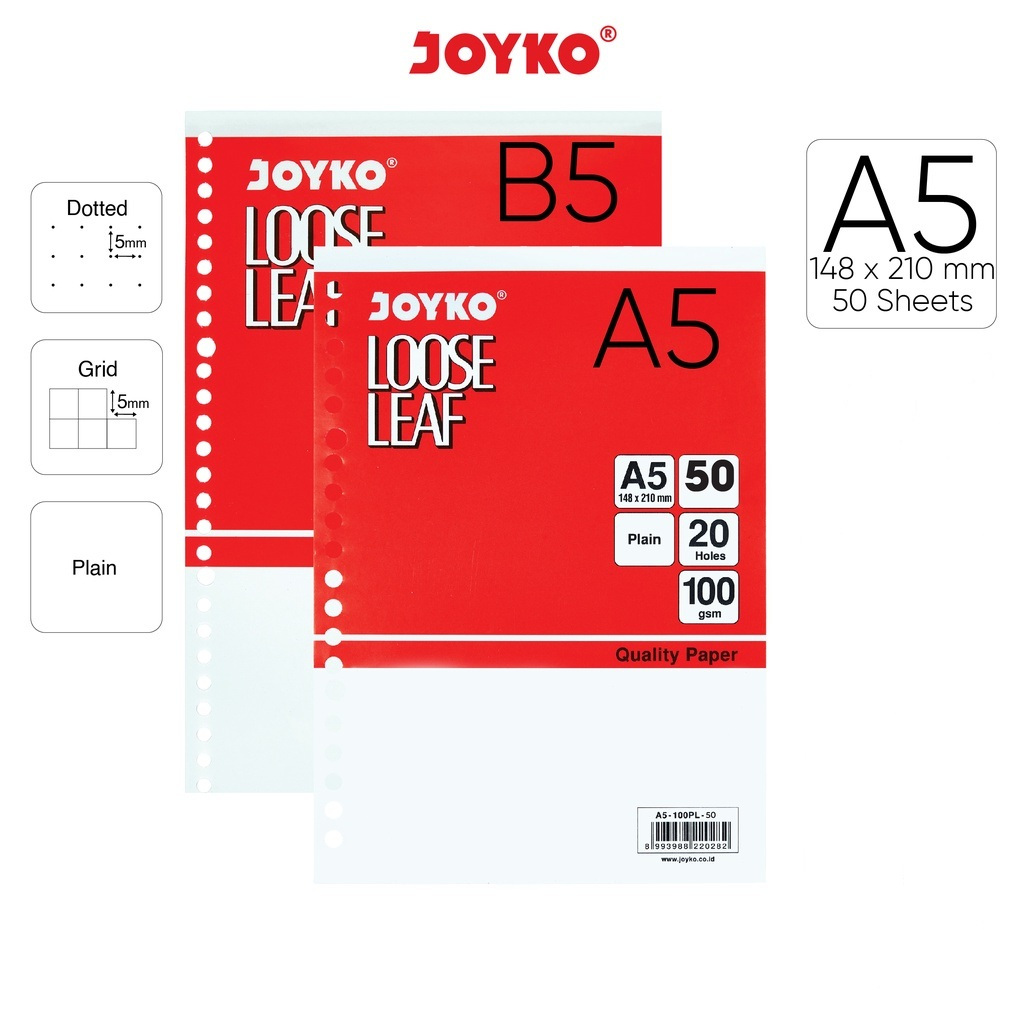 Jual Kertas Binder / Isi Binder / Loose Leaf Joyko A5 B5 Grid Dotted Plain 100 Gram 50 Sheets ...