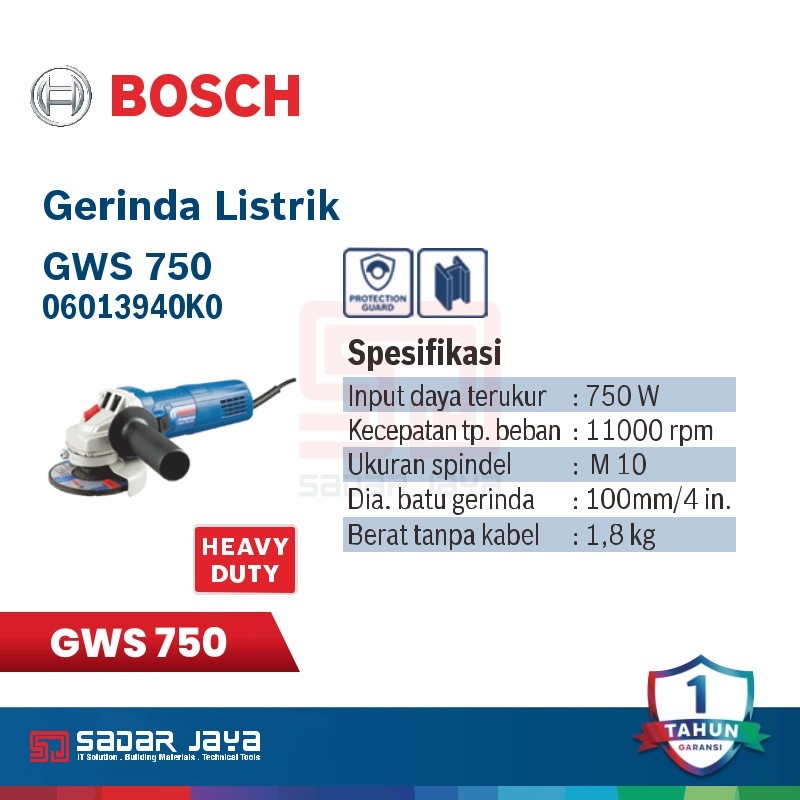 Jual Mesin Grinda Bosch GWS 750 06013940K0 Gerinda Tangan Angle Grinder ...