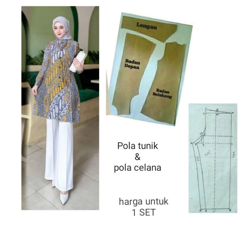 Jual Pola jiplak tunik dan celana 1 set desainer pola baju | Shopee Indonesia