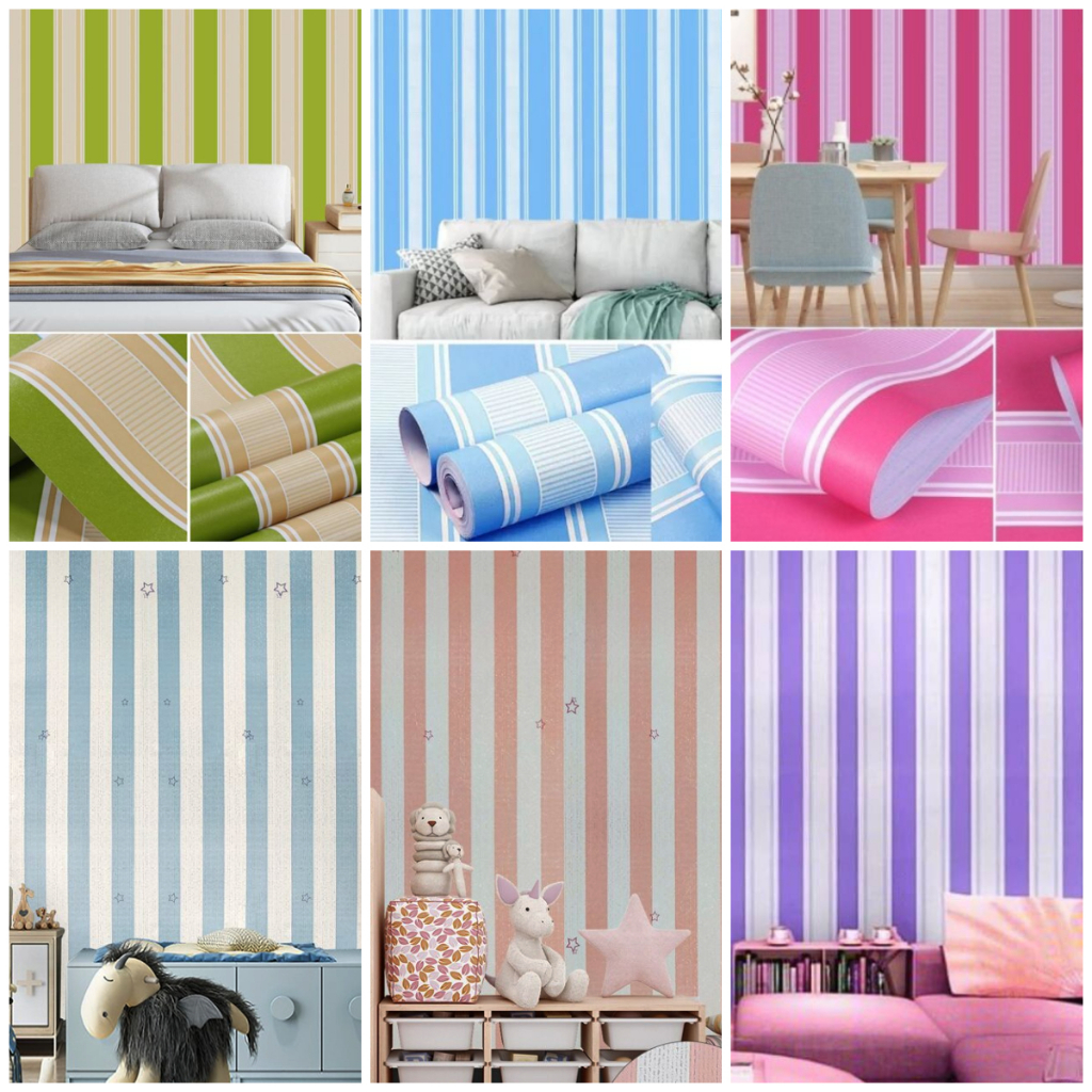 Jual COD Wallpaper Stiker Dinding Wallsticker Kamar Aesthetic Dekorasi Ruang Tamu Motif Salur ...