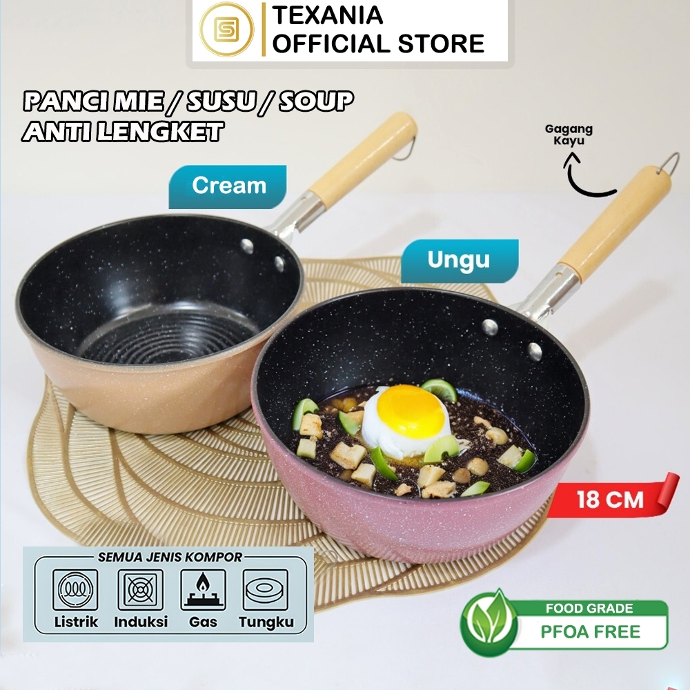 Jual Texania Panci Susu Marble Gagang Kayu Anti lengket / Panci Mie ...
