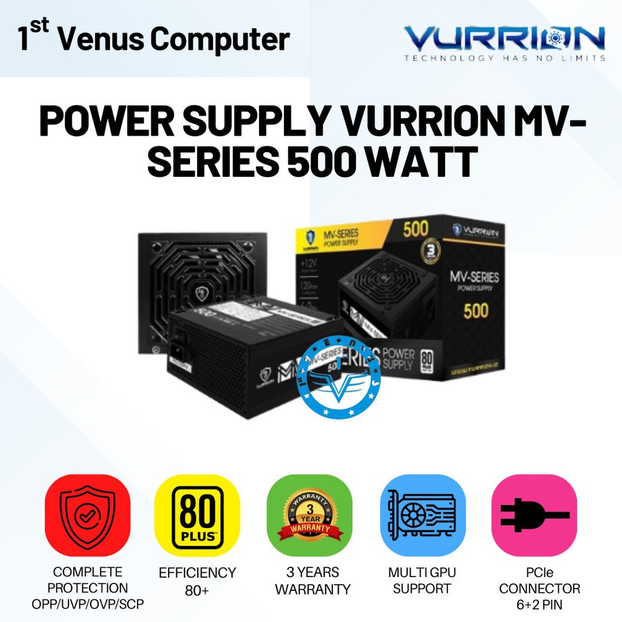 Jual POWER SUPPLY VURRION MV-SERIES 500 WATT 80+ WHITE / PSU 500W 80 ...