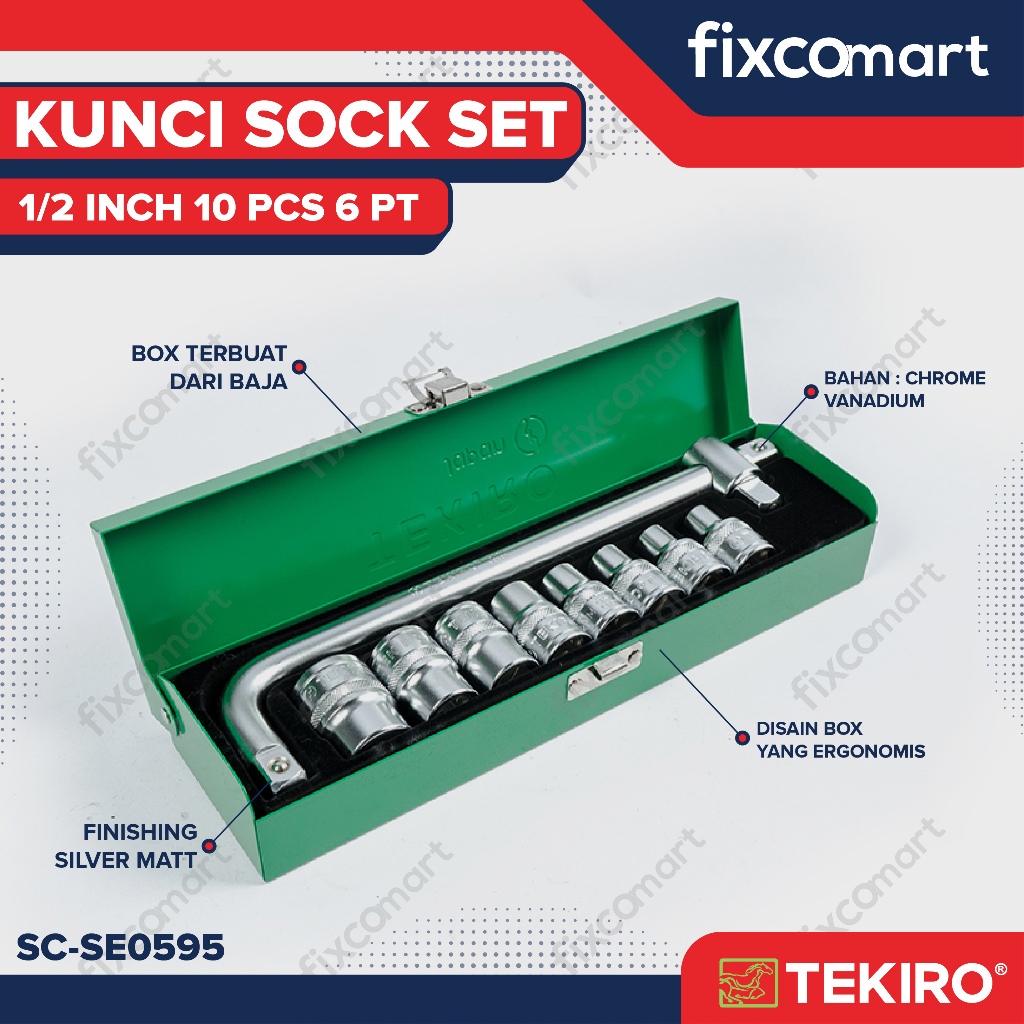 Jual Tekiro Socket Set 1/2 Inch 10 Pcs 6Pt (8-24 Mm) Box Kaleng / Tekiro Kunci Sock Set | Shopee ...