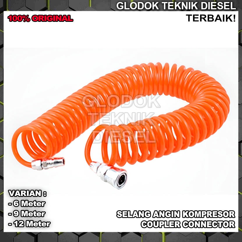 Jual Selang Angin Spiral Kompresor 12 , 9 , 6 M Meter Coupler Connector ...