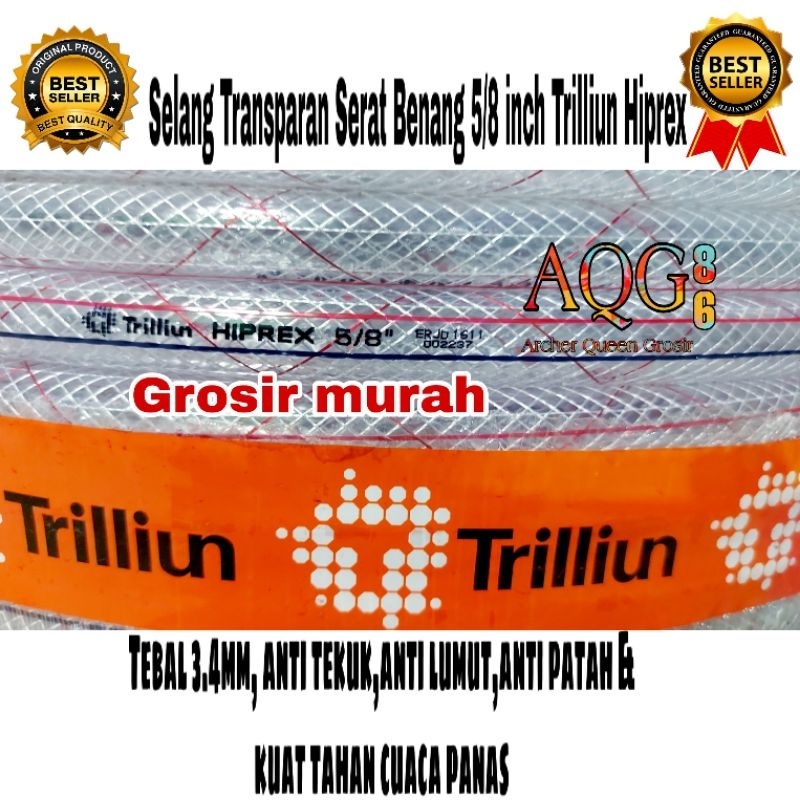 Jual SELANG AIR BENANG TRANSPARAN TEBAL 3MM TRILLIUN HIPREX 5/8 INCH HARGA 1 ROLL 100 METER ...