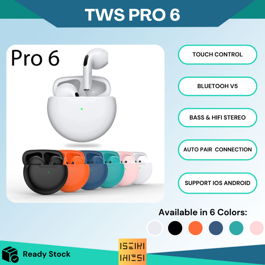 Jual (ISEIKI) Headset Bluetooth TWS Pro 6 For IOS Android Mini Airpods ...