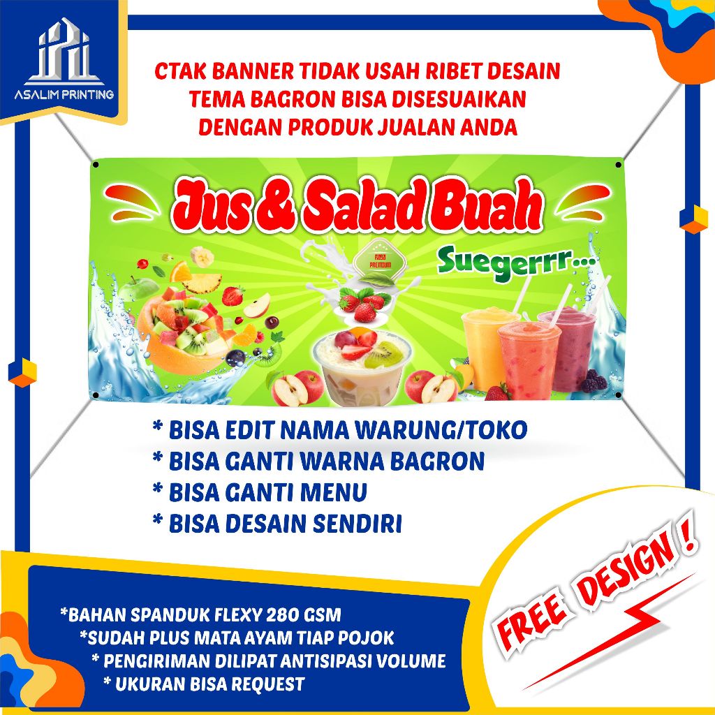 Jual Spanduk Jus dan Salad Banner Jualan Backdrof Custom Baliho X ...