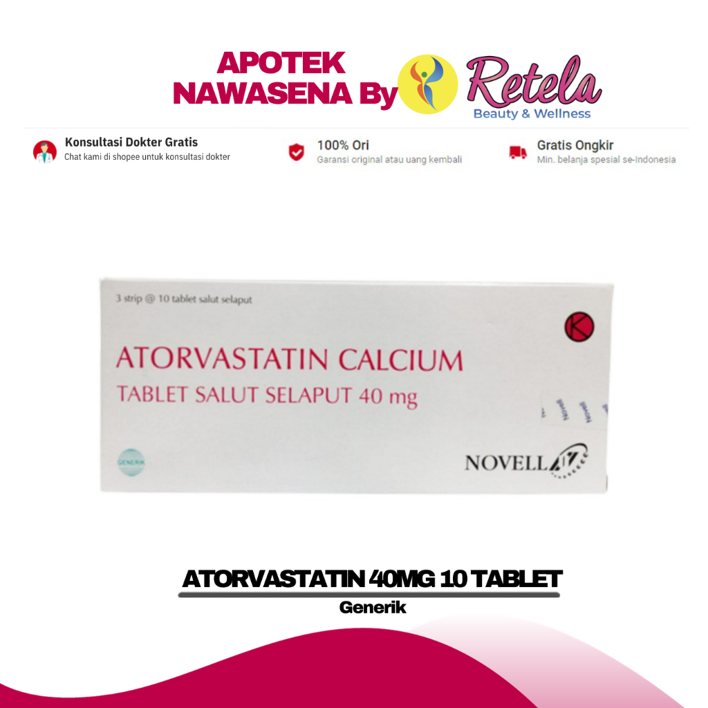 Jual ATORVASTATIN 40MG 1 STRIP 10 TABLET (GEN-NVL) | Shopee Indonesia