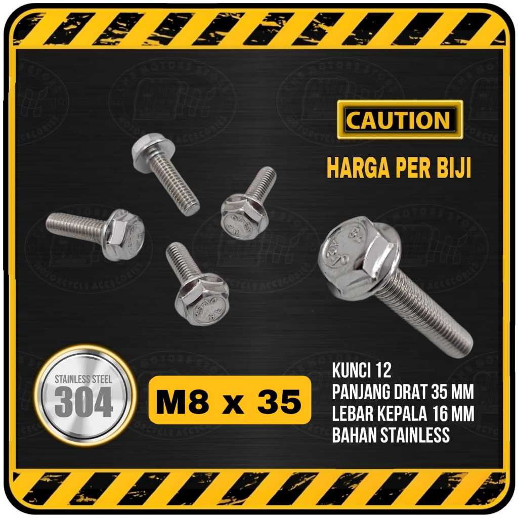 Jual BAUT FLANGE STAINLESS M8 X 35 M8x35 BAUT KUNCI 12 PANJANG 35 MM 3,5 CM | Shopee Indonesia
