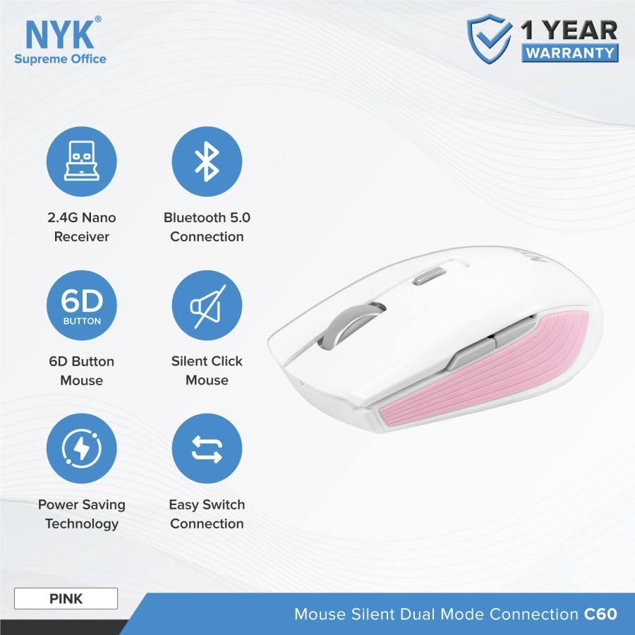 Jual Mouse NYK C60 Silent Dual Mode Connection Bluetooth + Wireless ...