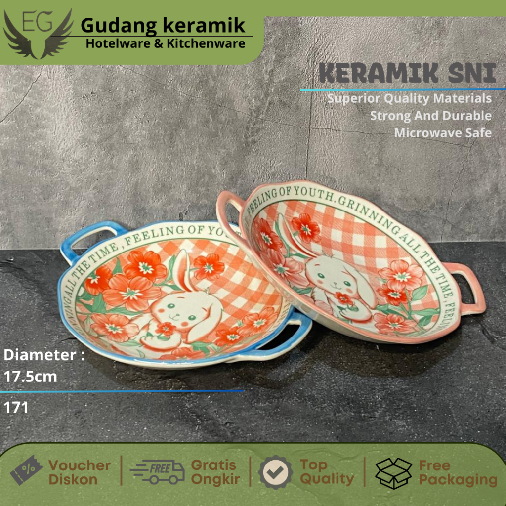 Jual Piring keramik kuping motif diameter 17.5cm / piring kuping ...