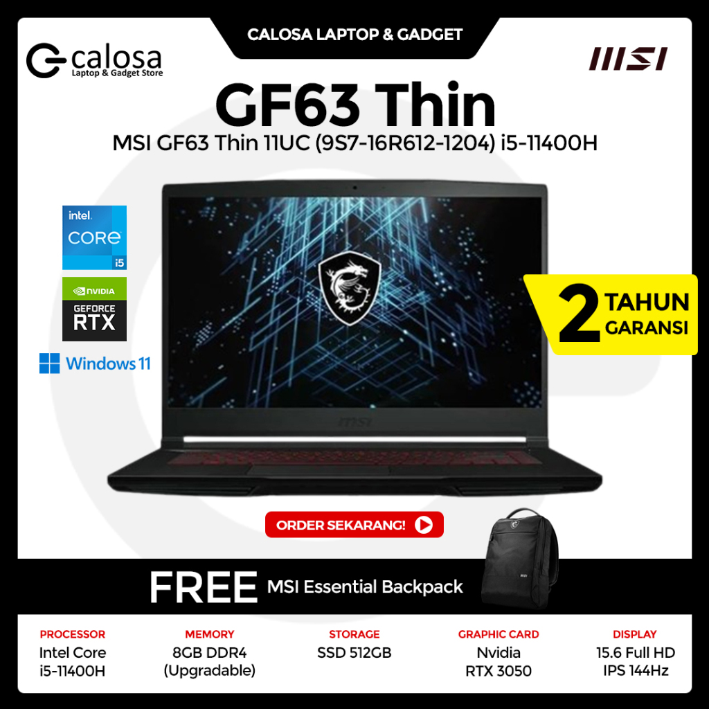 Jual MSI GF63 Thin 11UC 9S7-16R612-1204 Intel i5 11400H RAM 8GB SSD ...
