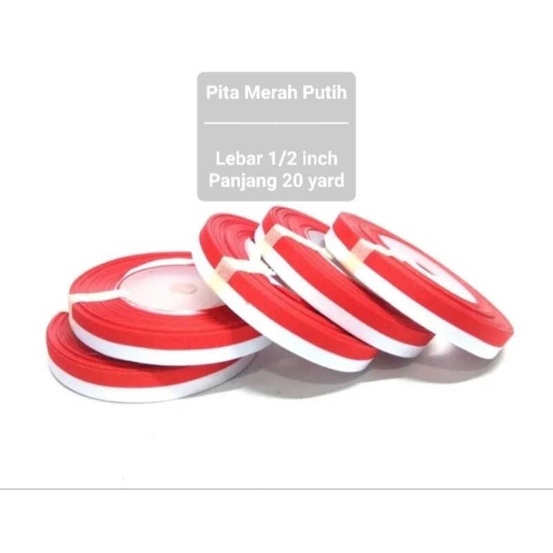 Jual PITA SATIN MERAH PUTIH 1/2 INCH 1 INCH / KAIN PITA SATIN MERAH ...