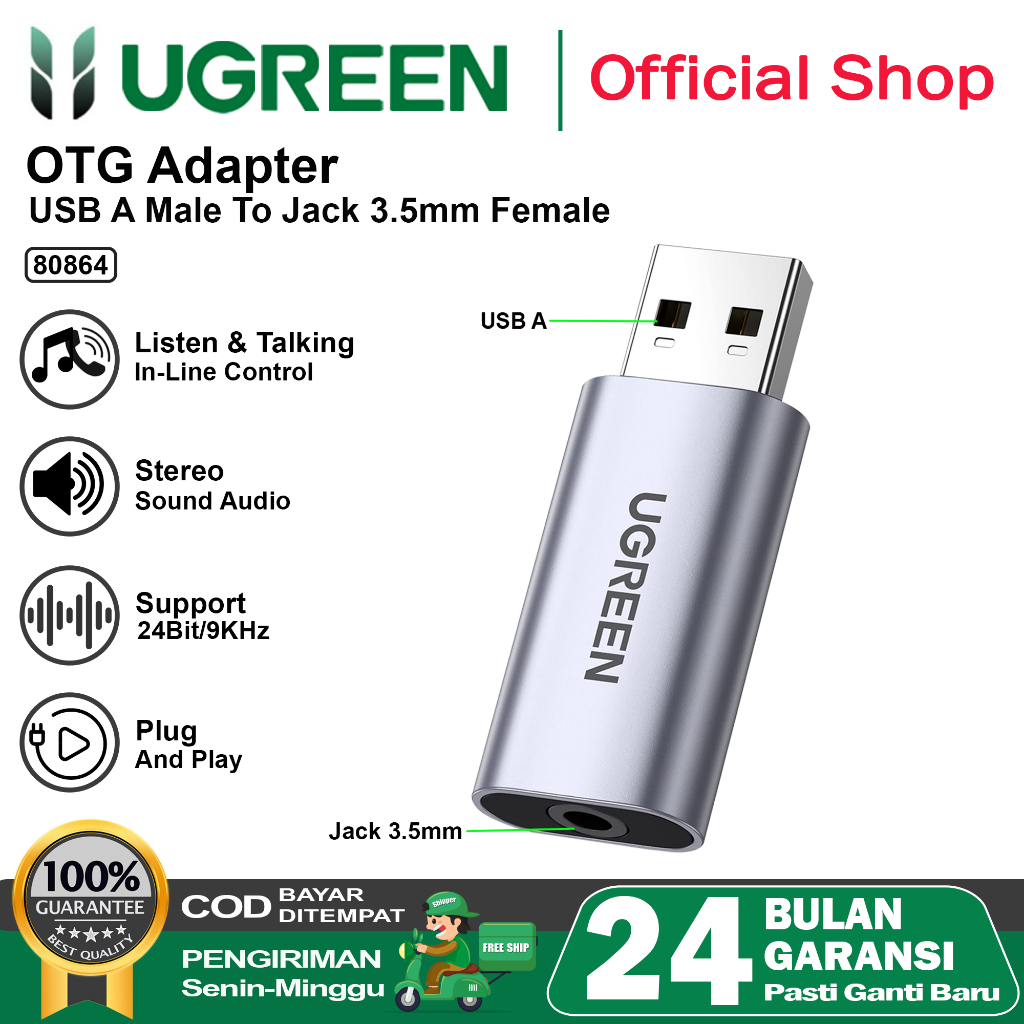 Jual UGREEN Sound Card External Usb 2.0 Stereo Ugreen Usb Soundcard ...