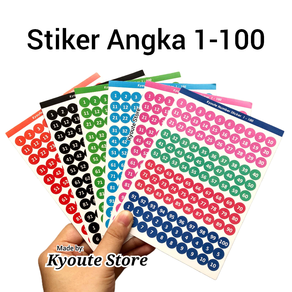 Jual Sticker Angka Nomor Number 1-100 Kyoute Size A6 Vinyl Matte Bulat ...
