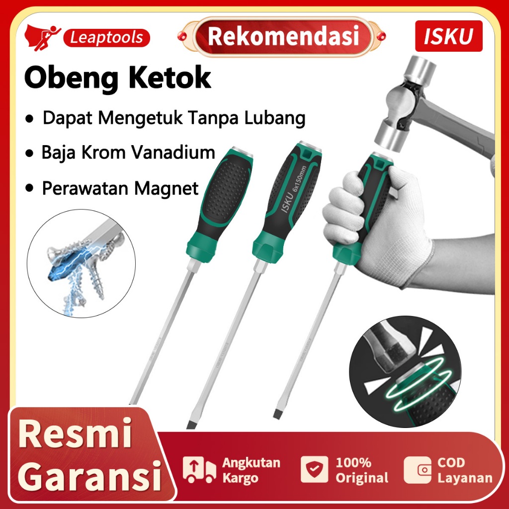 Jual ISKU Obeng Ketok Magnet Phillips Dan Plus Obeng PH2X160mm Tip ...