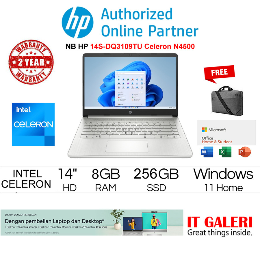 Jual [FREE MOUSE] HP 14S Intel Celeron N4500 - 8GB - 256GB - 14.0 ...