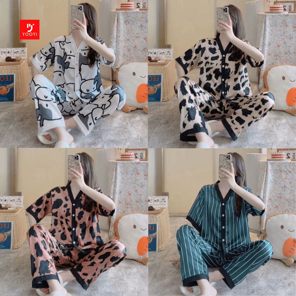 Jual Yooyi Baju Tidur Wanita Piyama Cewek Satin CP Setelan Kemeja ...
