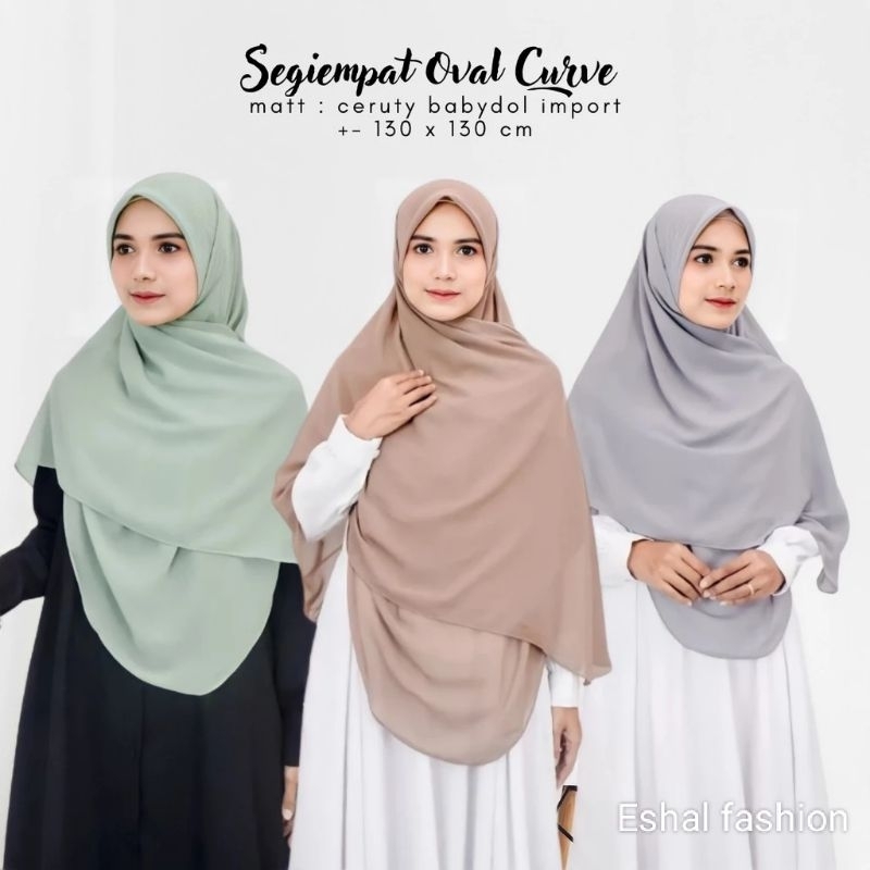 Jual Hijab Segiempat Oval Ceruty Babydoll Premium 130x130 Jilbab Khimar Syar'i Segi Empat Curve ...