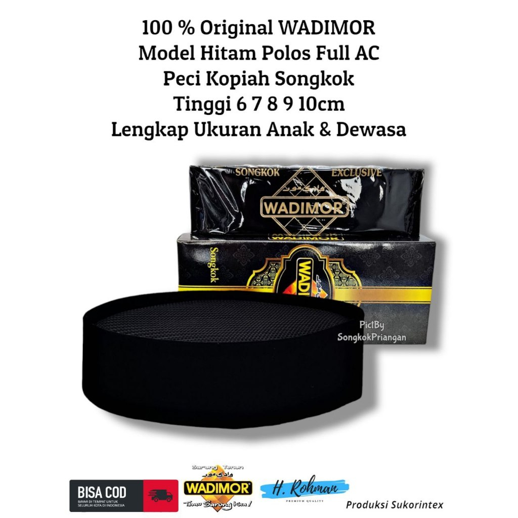 Jual Peci Kopiah Hitam Wadimor Full AC Tinggi 7 / 8 / 9 / 10 | Songkok ...
