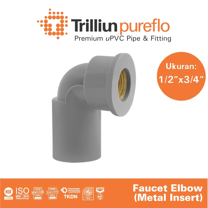 Jual Fitting Pipa uPVC Trilliunpureflo Faucet Elbow (Metal Insert) 1/2 ...