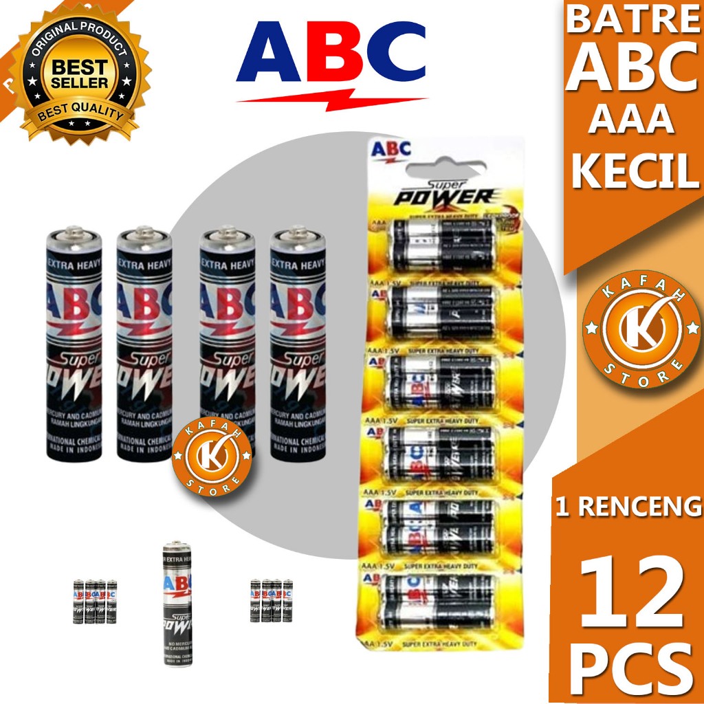 Jual BATERAI ABC AAA super power KECIL HITAM/BIRU RENCENG 1 RENCENG ISI ...