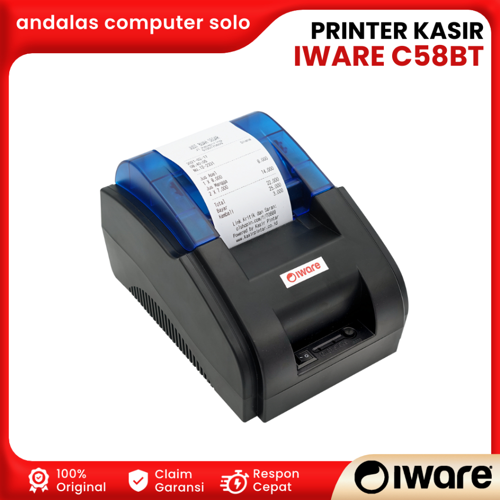 Jual PRINTER KASIR THERMAL 58MM IWARE C58BT ANDROID USB+BLUETOOTH ...