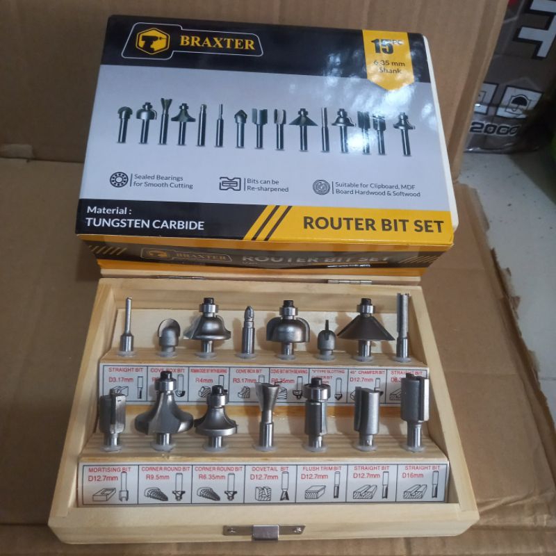 Jual BRAXTER Mata Propil 15 Pcs Mata Trimmer Mata Router Bit Set Box ...