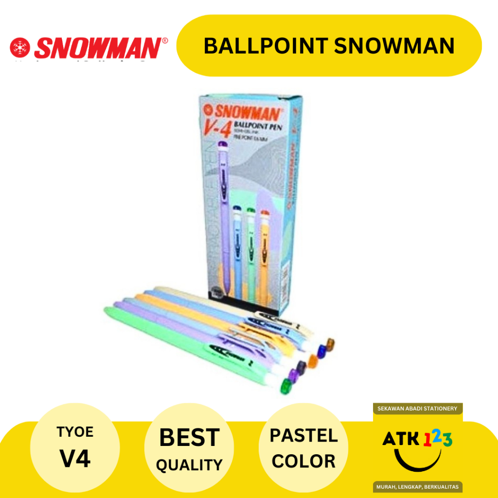Jual [1 pack isi 12 pcs] Ballpoint / Bolpen Snowman V4 V-4 Fine Point 0.7 Pastel Colors | Shopee ...