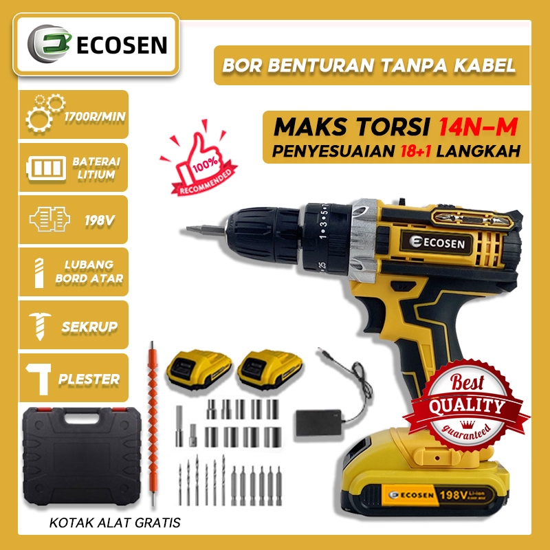 Jual ECOSEN 198VF Mesin Bor Baterai Tangan Cordless Drill Battery ...