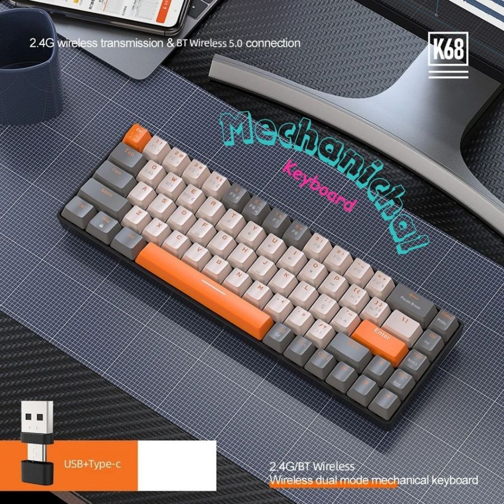 Jual ZIYOULANG K68 Gaming Keyboard Mechanical Wireless Bluetooth 2.4G ...