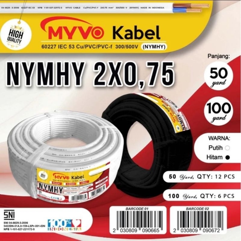 Jual KABEL SERABUT ISI 2 X 0.75 50 YARD HYO MYVO TEMBAGA MURNI SNI ASLI ...