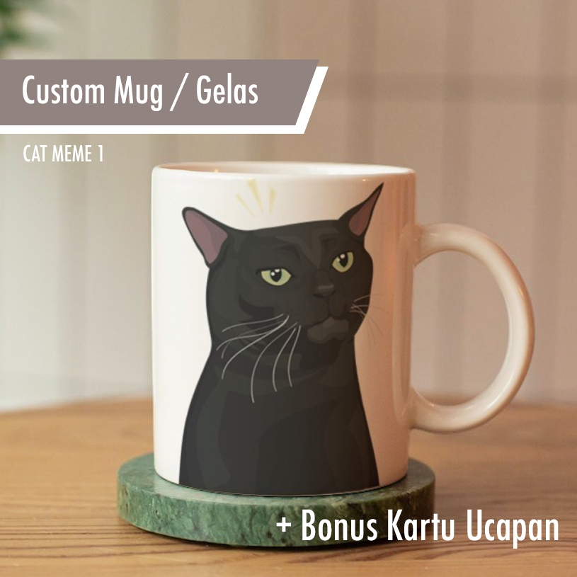 Jual Custom Mug / Gelas / Cangkir | Zoning Out Cat - Kucing meme ...