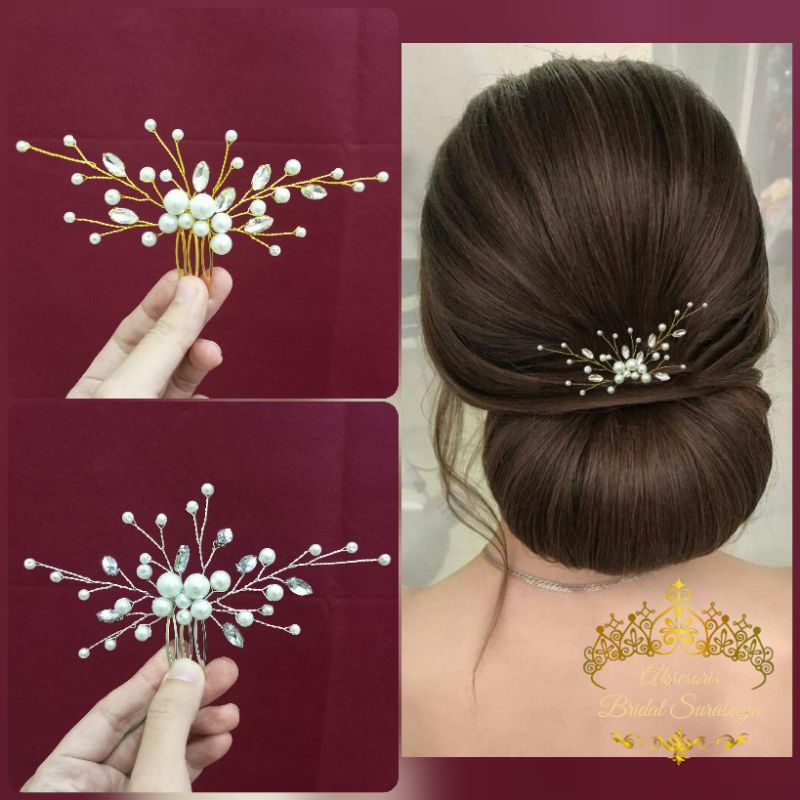 Jual Sirkam Mutiara Hiasan Rambut Pengantin Headpiece Sanggul Hairpiece ...