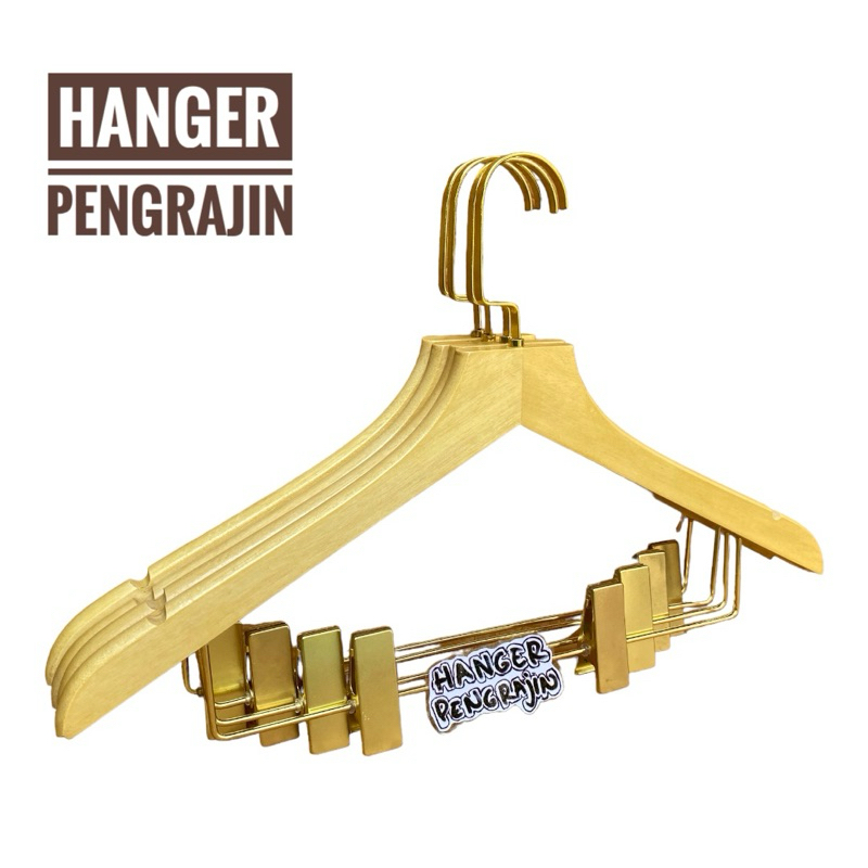 Jual ( HOOK GOLD GEPENG 15CM ) HANGER KAYU NATURAL DEWASA KEPALA LURUS ...