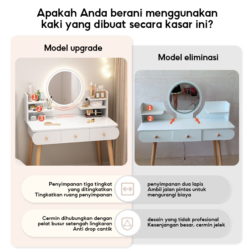 Jual ⭐Garansi 1 tahun & Meja rias+kursi & Dengan lampu LED⭐ JT Meja ...