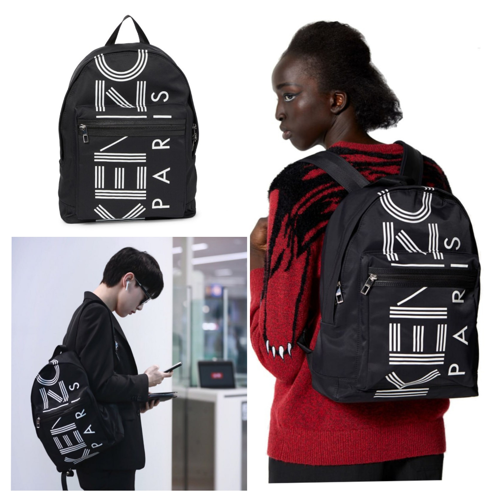 Jual Tas Kenzoo Crew Sport Logo Nylon Backpack Black 30x40x12cm ...