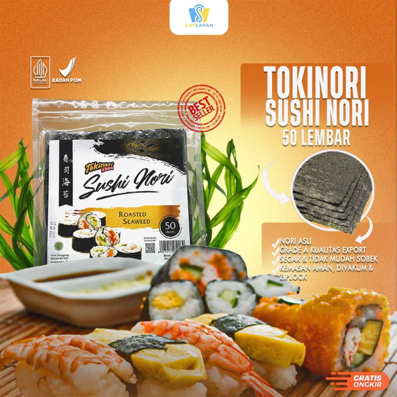 Jual Tokinori Sushi Nori Korea Halal isi 50 Lembar | Lebar dan Tidak ...