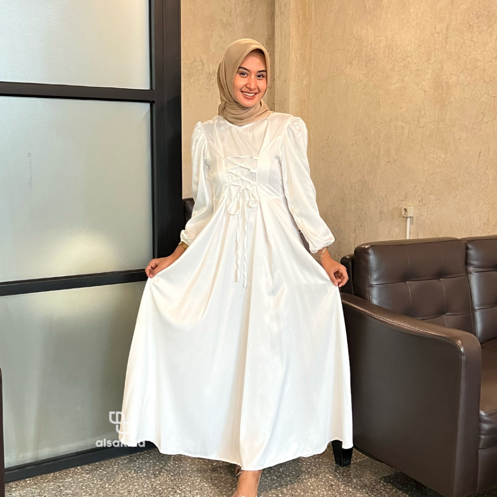 Jual Amara Dress - Gamis Satin - Dress Kondangan - Dress Wanita - Dress Korean Style - Gamis ...