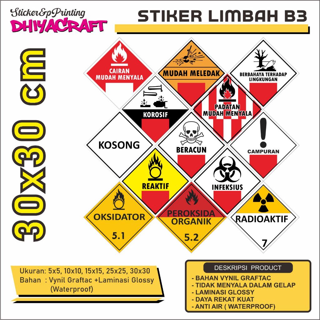 Jual Sticker Label Tanda Simbol Limbah B3 ukuran 10x10 cm Stiker Bahan ...