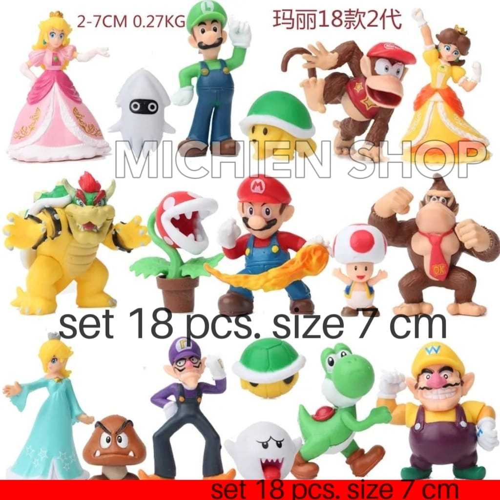 Jual ACTION FIGURE SUPER MARIO BROS SET 18 PCS MAINAN TOPPER CAKE ...